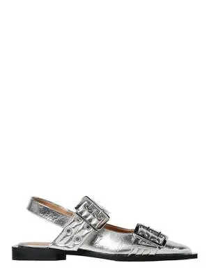 GANNI Ganni Metallic Buckled Slingbacks Silver