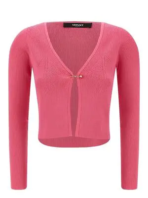 Versace Ribbed Cardigan With Pin Detail - Fuchsia
