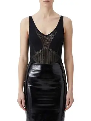 Elisabetta Franchi Perforated Knit Bodysuit - Black