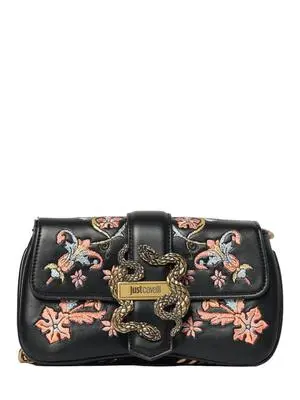 Just Cavalli Embroidered Synthetic Leather Crossbody Bag - Black