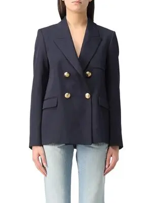 Palm Angels Double Breasted Blazer With Embroidered Palm Trees - Blue