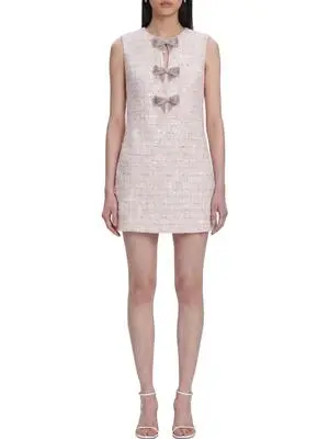 SELF-PORTRAIT Bouclé Mini Dress With Sequin Appliqués - Pink