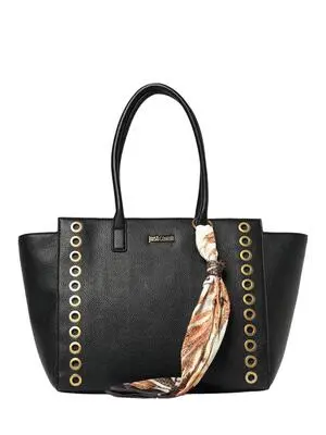 Just Cavalli Grained Faux Leather Tote Bag With Foulard - Black