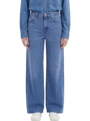 7 For All Mankind Wide Leg Denim Trousers - Gnawed Blue