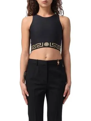 Versace Cropped Top With Greek Key Detail - Black