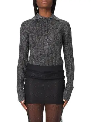 THE FRANKIE SHOP Ribbed Polo Shirt With Button Front - Black