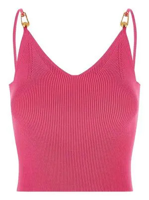 Versace Ribbed V-neck Top With Safety Pin Detail - Fuchsia