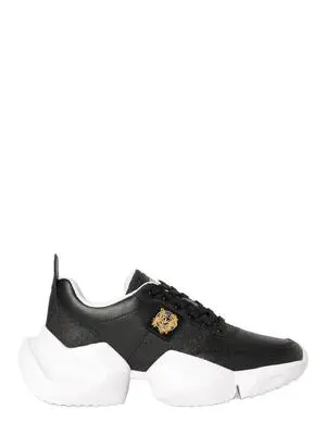 Versace Leather And Lurex Mesh Sneakers - Black