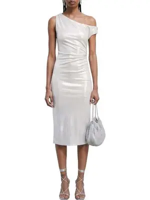 Patrizia Pepe Metallic Draped Midi Dress - Silver