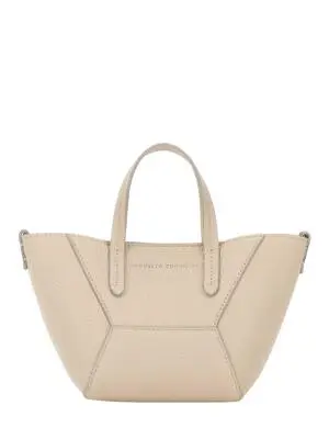 Brunello Cucinelli Bc Duo Grained Leather Tote Bag - Sand