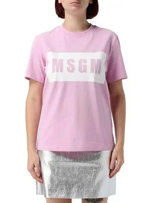 MSGM Short Sleeve Cotton T-shirt With Printed Logo - Pink
