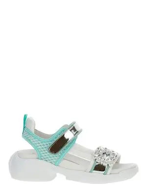 ROGER VIVIER Viv' On The Run Mesh And Patent Leather Sandals With Jewel Buckle - White