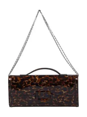 ROGER VIVIER Roger Vivier Tortoiseshell Print Lambskin Leather Clutch With Buckle Brown