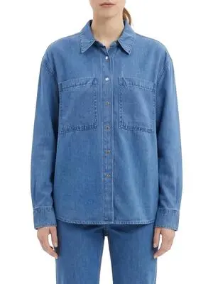 7 For All Mankind Casual Lyocell Shirt With Classic Collar And Button-up Front - Blue