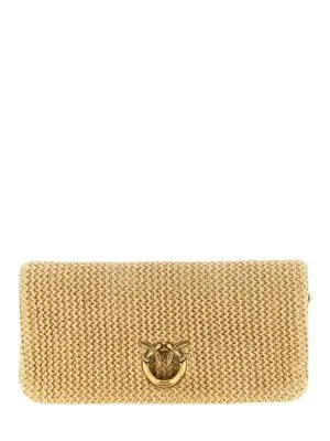 Pinko Love Bag Click Soft Horizontal Classic Clutch In Raffia - Pink