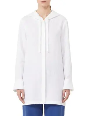 Max Mara S Linen Hooded Blouse With Drawstring - White
