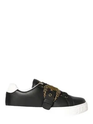 Versace Leather Sneakers With Baroque Buckle - Black