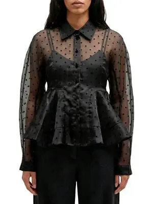 GANNI Polka Dot Tulle Shirt - Black