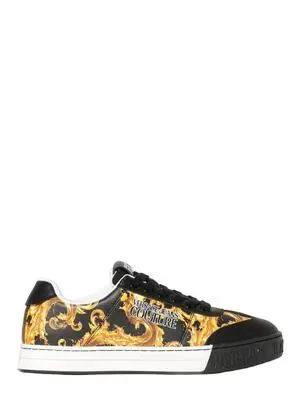 Versace Baroque Print Leather Sneakers - Black