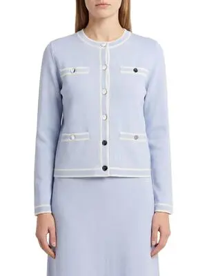 Tory Burch Wool Cardigan With Contrasting Trim - Blue