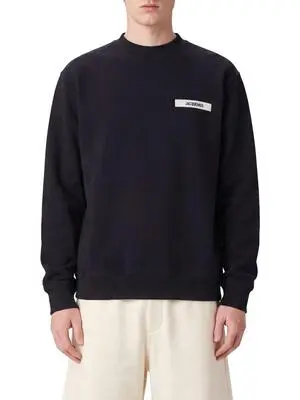 Jacquemus Pure Cotton Crewneck Sweatshirt With Applied Contrast Logo - Black