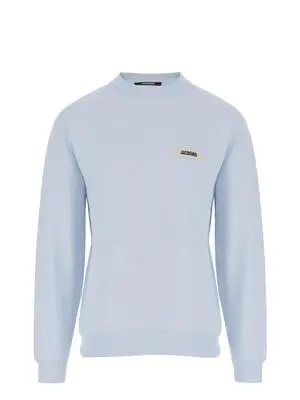 Jacquemus Pure Cotton Crewneck Sweatshirt With Applied Contrast Logo - Gnawed Blue