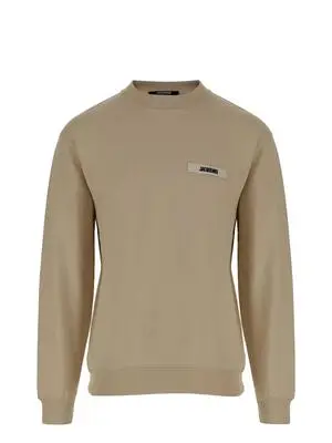 Jacquemus Pure Cotton Crewneck Sweatshirt With Applied Contrast Logo - Sand