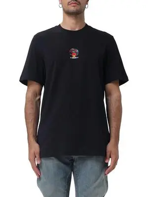 MSGM Cotton Crewneck T-shirt With Contrast Logo Print On The Chest - Black