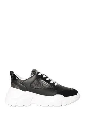 Versace Leather And Lurex Mesh Low Top Sneakers - Black