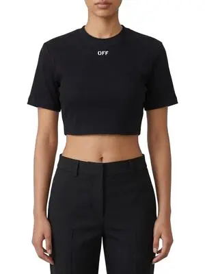 Off-White Crop T-shirts With Logo - Black