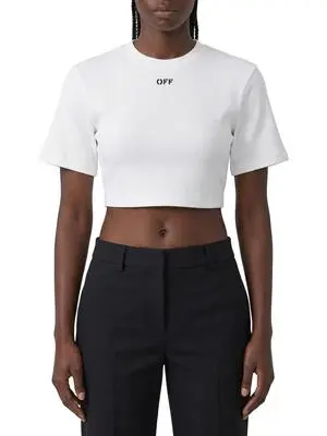 Off-White Crop T-shirts With Logo - White