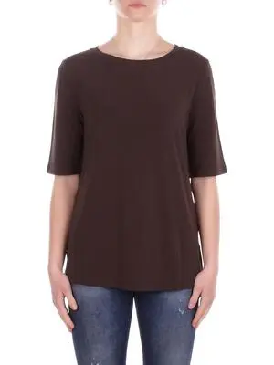 Max Mara Viscose Crewneck Top With Short Sleeves - Brown
