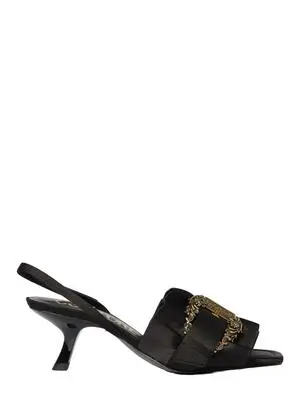 Versace Satin Slingback Sandals With Baroque Buckle - Black