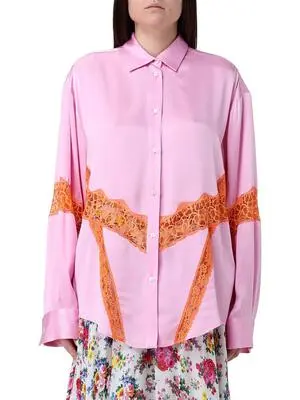 MSGM Relaxed Fit Satin Shirt With Lace Inserts And Dropped Shoulders - Pink