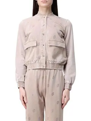 Liu Jo Cotton Bomber Jacket With Rhinestone Logo - Beige