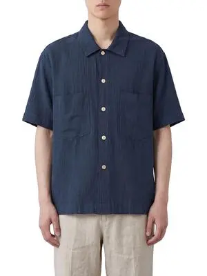 SUNFLOWER Linen And Cotton Casual Shirt - Blue