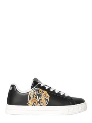 Versace Leather Low Top Sneakers With Baroque Print - Black