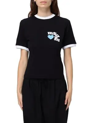 MSGM Slim Fit Cotton T-shirt With Logo Print And Contrast Trims - Black