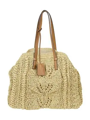 Ermanno Scervino Crocheted Raffia Shoulder Bag - Nude