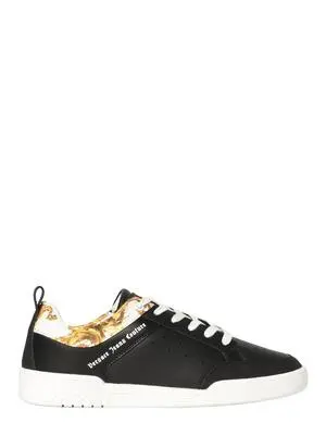 Versace Leather Sneakers With Baroque Print - Black