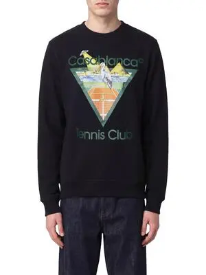 Casablanca Relaxed Fit Cotton Crewneck Sweatshirt With Logo Print - Black 1