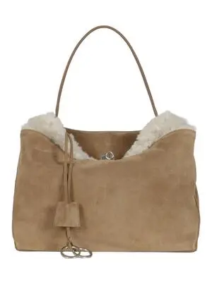 Balenciaga Suede And Shearling Rodeo Bag With Logo Bow - White