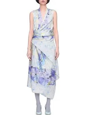 MAISON MARGIELA Printed Silk Wrap Midi Dress - Blue 1