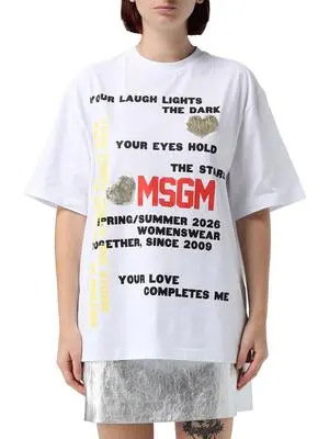 MSGM Oversized Cotton T-shirt With Logo And Slogan Print - White