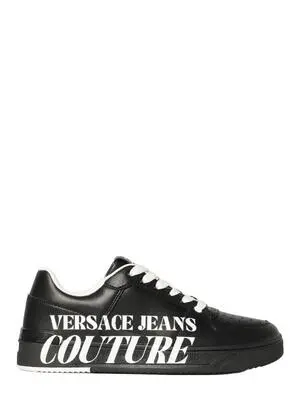 Versace Leather Sneakers With Logo Print - Black