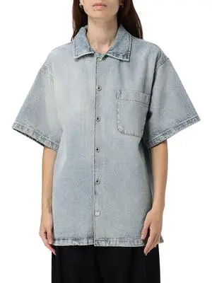 MSGM Relaxed Fit Short-sleeved Cotton Denim Bowling Shirt - Gnawed Blue