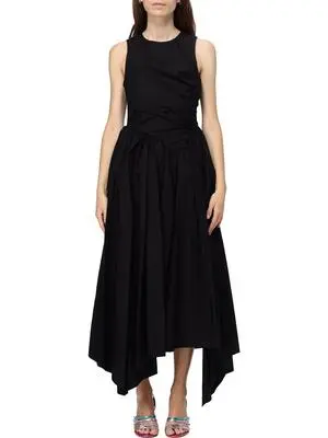 MSGM Asymmetric Off-the-shoulder Midi Dress - Black