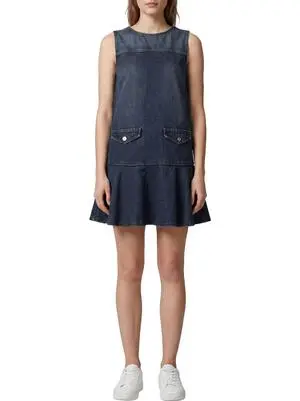 GANNI Sleeveless A-line Mini Dress With Ruffles - Denim