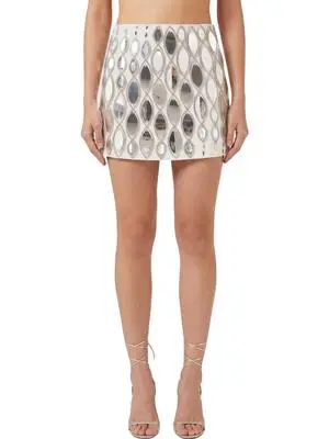 DES_PHEMMES Embellished Crêpe Pencil Mini Skirt - White