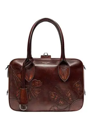 GOLDEN GOOSE Vita Floral Aged Leather Handbag - Brown